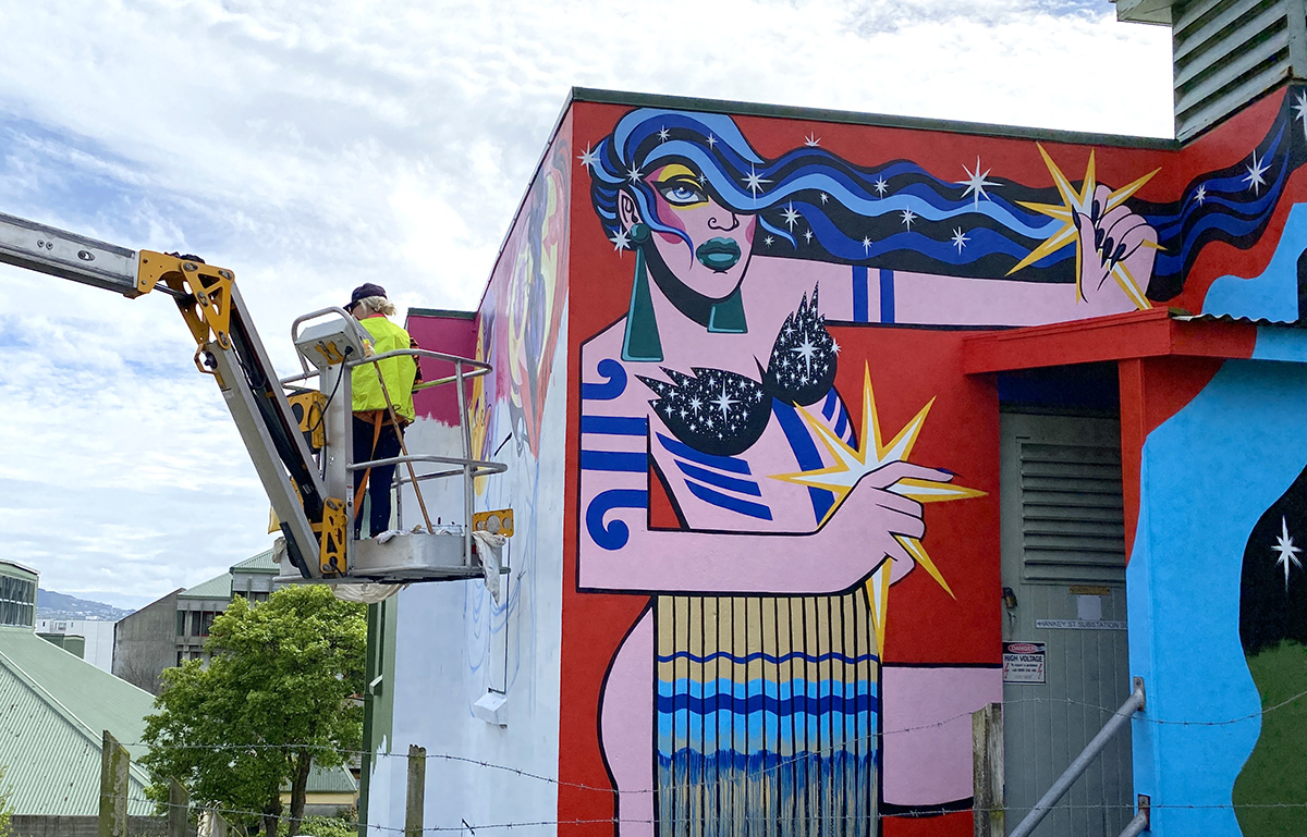 Ka Mua, Ka Muri mural by Xoë Hall at Massey Wellington | Toi ...